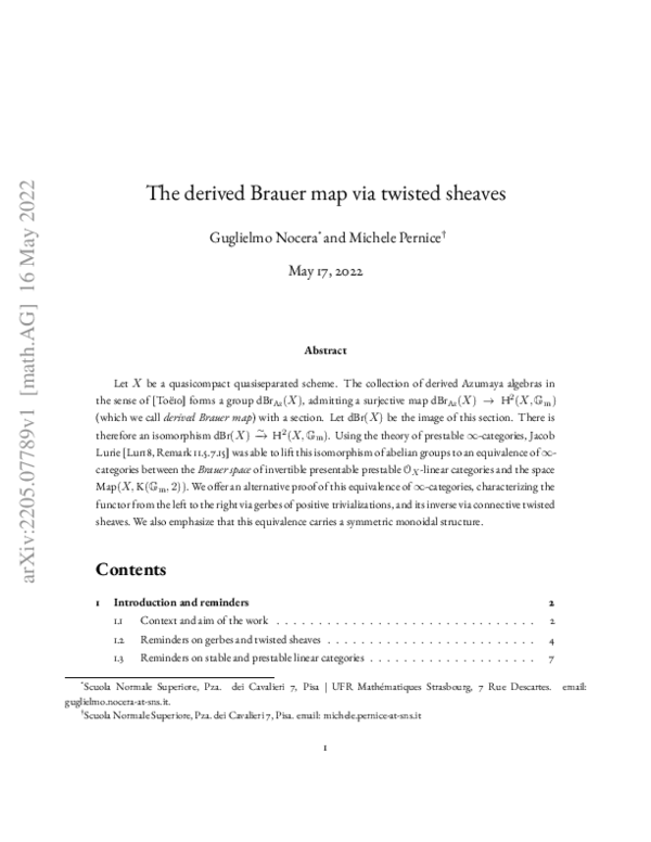(PDF) The derived Brauer map via twisted sheaves | Michele PERNICE and ...
