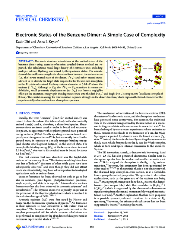 (PDF) Electronic States of the Benzene Dimer: A Simple Case of Complexity