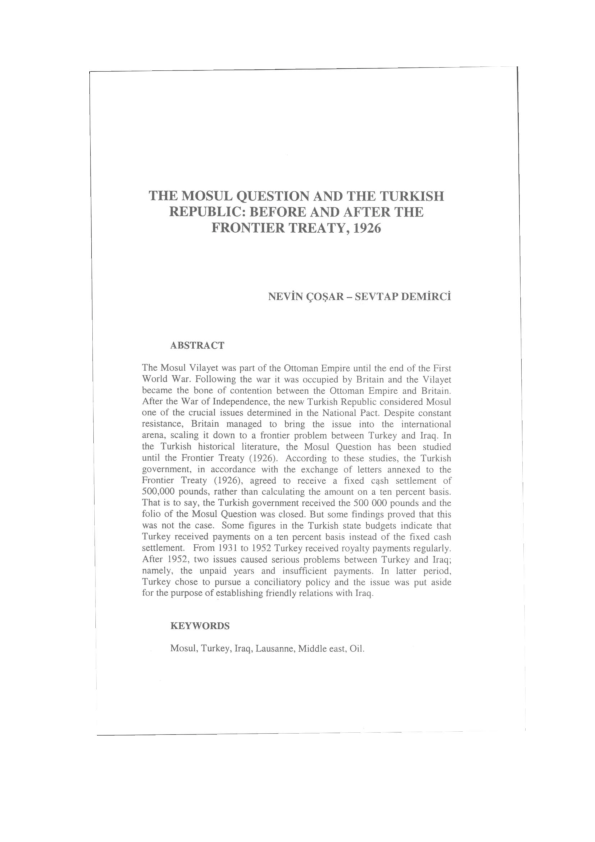 (PDF) The mosul question and the Turkish republic: Before and after the ...