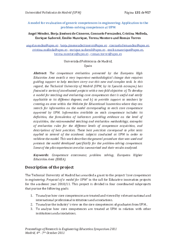(PDF) A Model for Evaluation of Generic Competences in Engineering ...