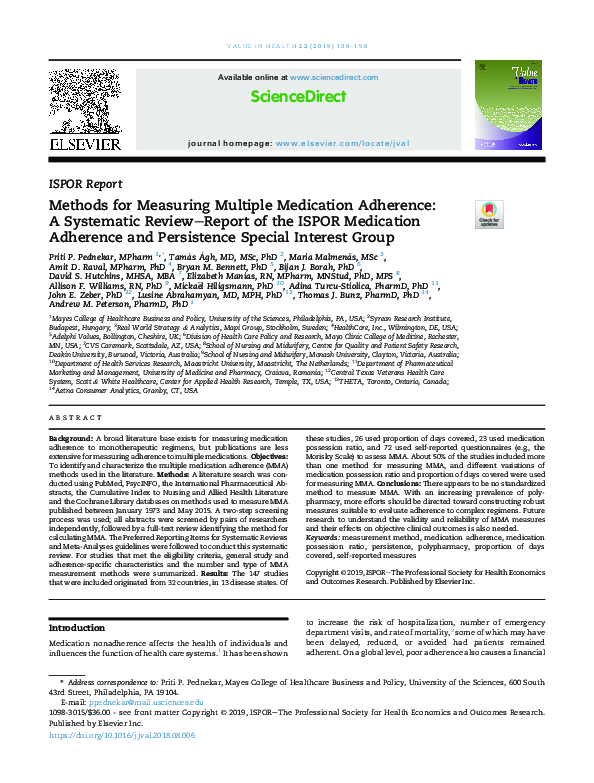 (PDF) Methods for Measuring Multiple Medication Adherence: A Systematic ...