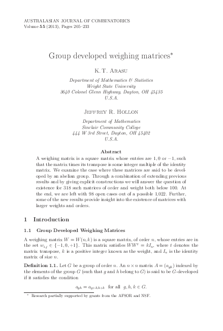 (PDF) Group developed weighing matrices