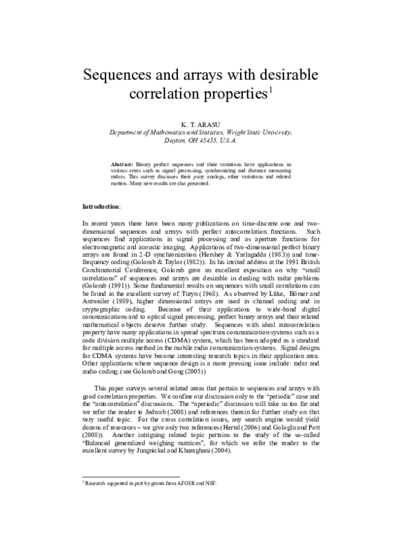 (PDF) Sequences and arrays with desirable correlation properties