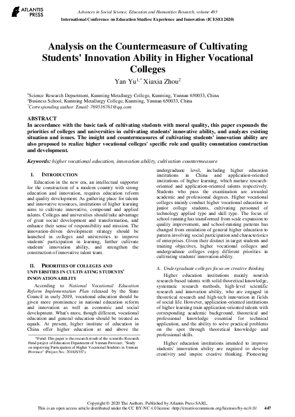 (PDF) Analysis on the Countermeasure of Cultivating Students’ Innovation Ability in Higher ...