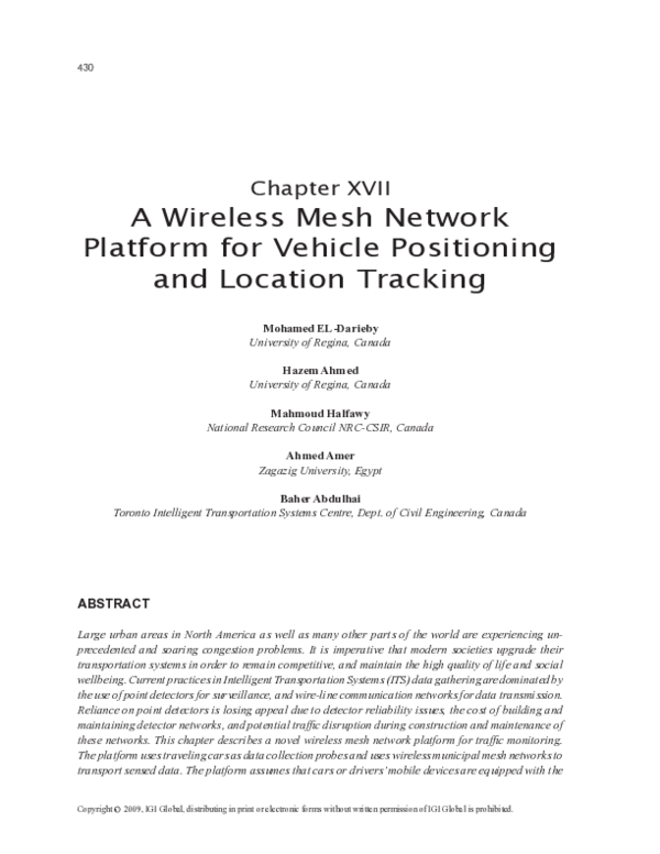 Pdf A Wireless Mesh Network Platform For Vehicle Positioning And Location Tracking Hazem