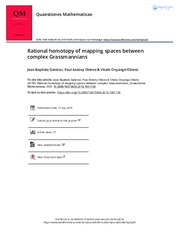 Pdf Rational Homotopy Of Mapping Spaces Between Complex Grassmannians