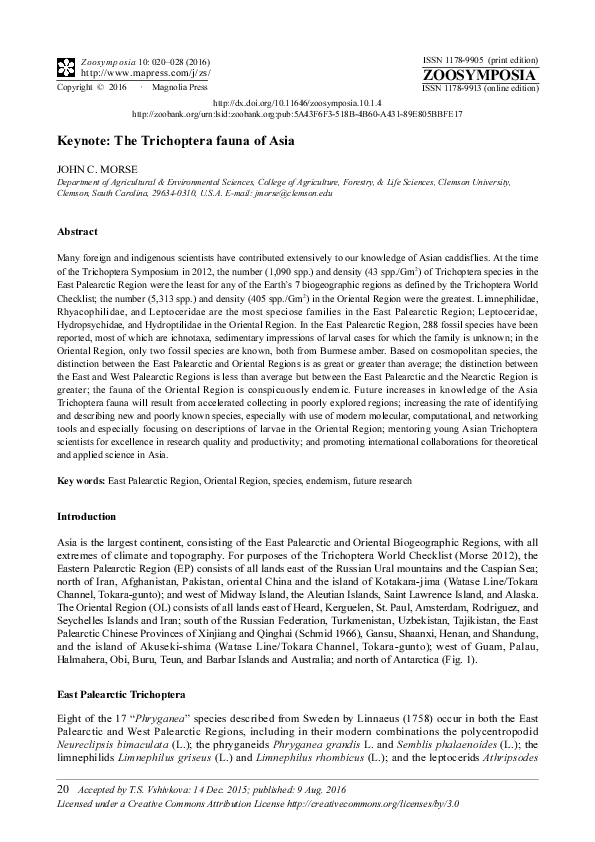 (PDF) Keynote: The Trichoptera fauna of Asia | John Morse - Academia.edu