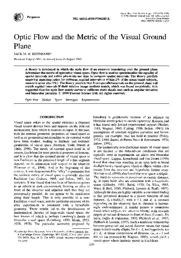 (PDF) Optic flow and the metric of the visual ground plane