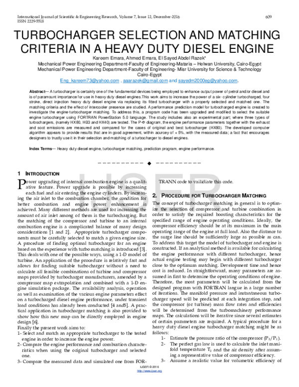 (PDF) Turbocharger Selection and Matching Criteria in a Heavy Duty ...