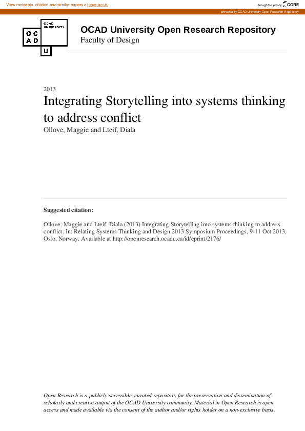 (PDF) Integrating Storytelling into systems thinking to address conflict