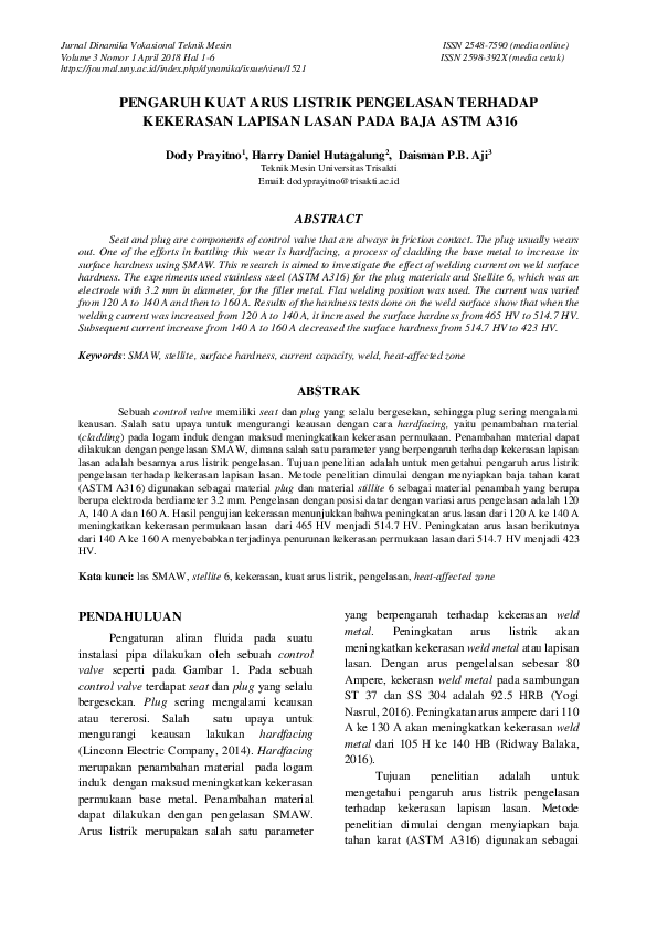 (PDF) Pengaruh Kuat Arus Listrik Pengelasan Terhadap Kekerasan Lapisan ...