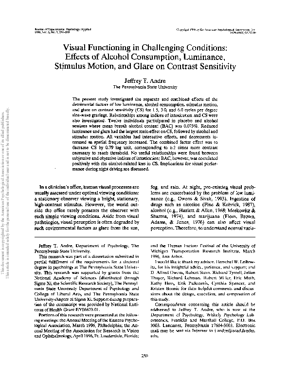 (PDF) Visual functioning in challenging conditions: Effects of alcohol ...