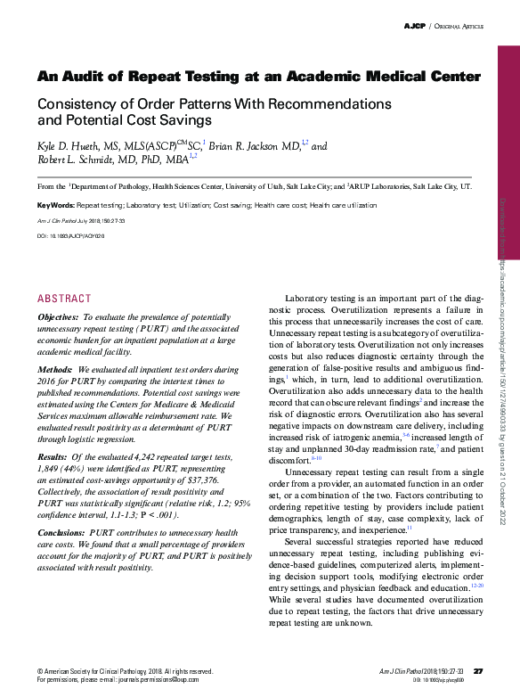 (PDF) An Audit of Repeat Testing at an Academic Medical Center ...