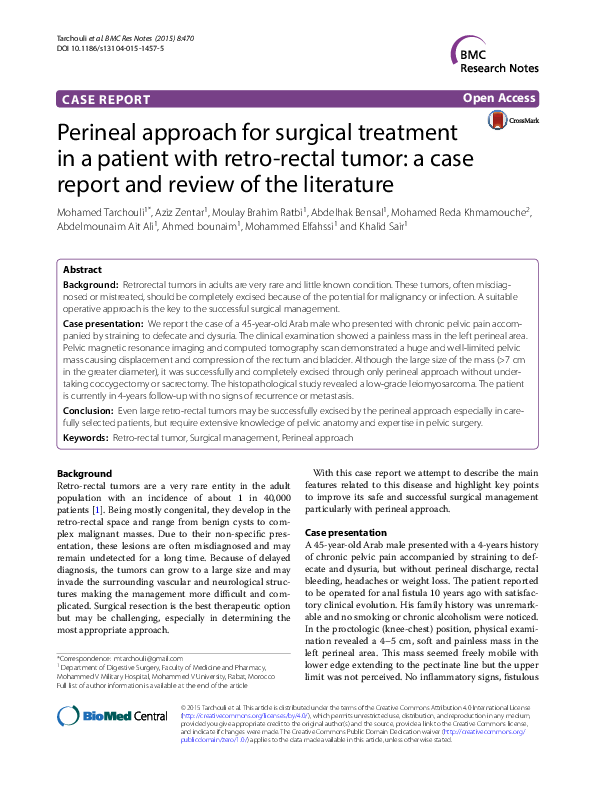 (PDF) Perineal approach for surgical treatment in a patient with retro ...