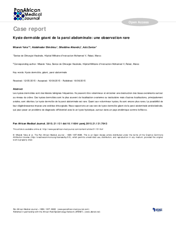 (PDF) Kyste dermoïde géant de la paroi abdominale: une observation rare