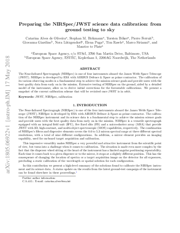 (PDF) Preparing the NIRSpec/JWST science data calibration: from ground ...
