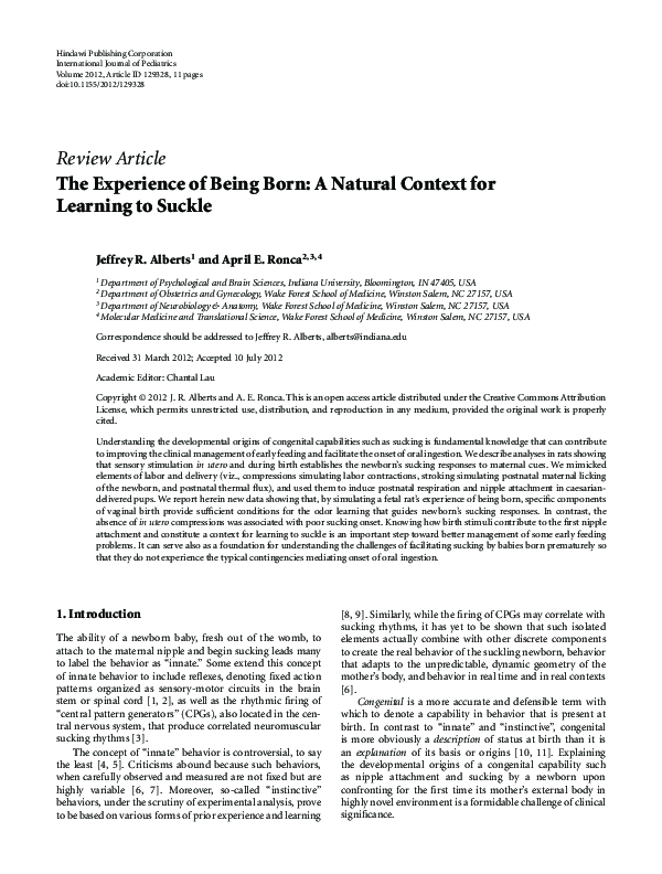 (PDF) The experience of being born: a natural context for learning to ...