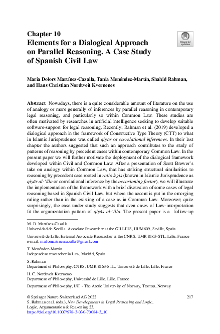 (PDF) Elements for a Dialogical Approach on Parallel Reasoning. A Case Study of Spanish Civil Law
