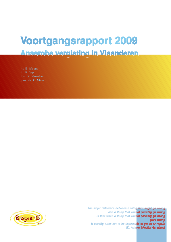 (PDF) Anaerobe vergisting in Vlaanderen: voortgangsrapport 2009