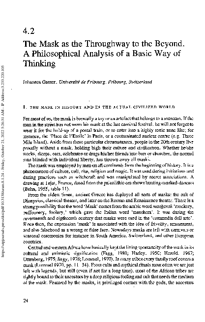 (PDF) The Mask as the Throughway to the Beyond. A Philosophical ...