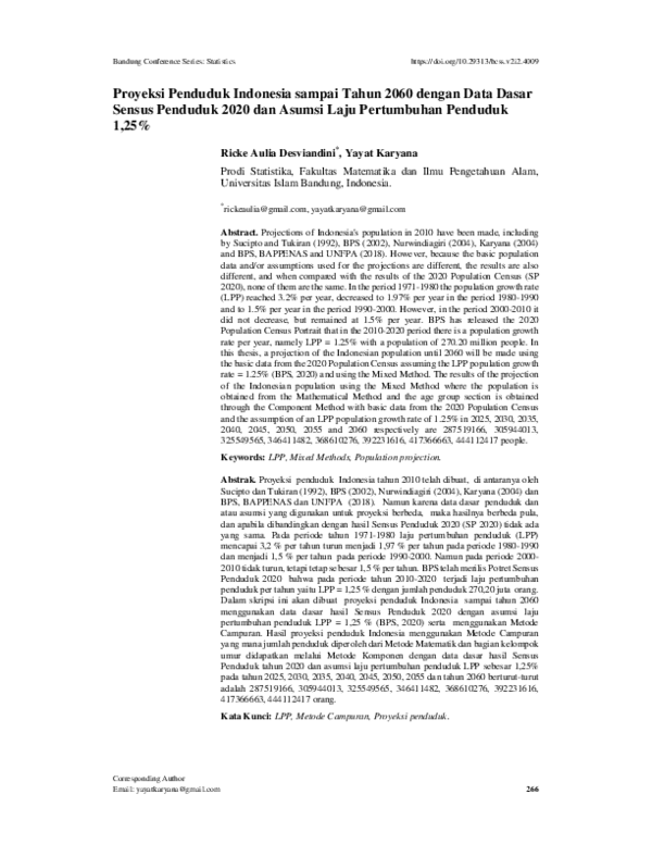 (PDF) Proyeksi Penduduk Indonesia sampai Tahun 2060 dengan Data Dasar Sensus Penduduk 2020 dan ...