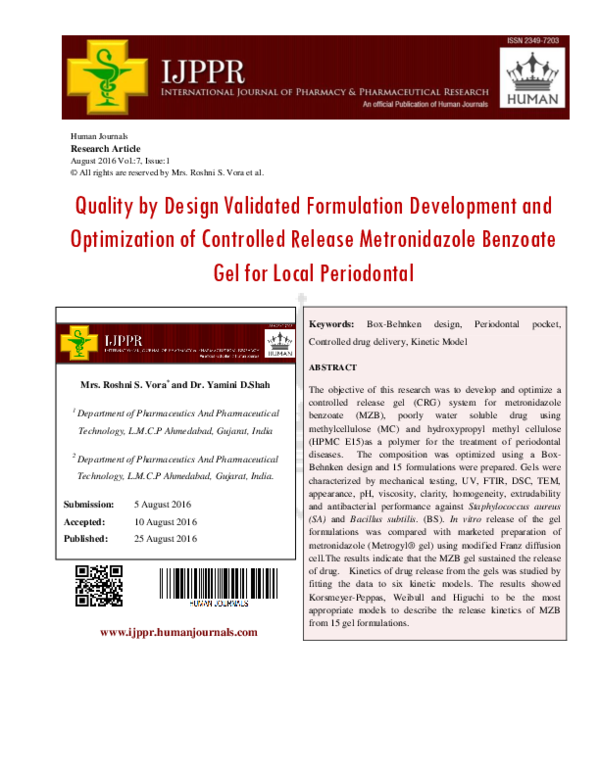 Pdf Quality By Design Validated Formulation Development And Optimization Of Controlled Release