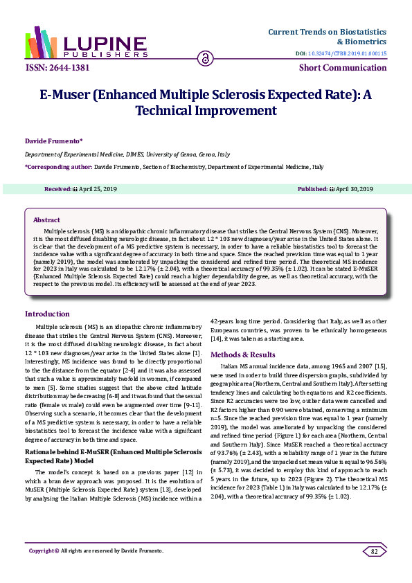 (PDF) E-Muser (Enhanced Multiple Sclerosis Expected Rate): A Technical Improvement