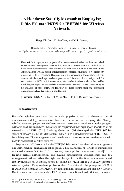 (PDF) Handover Authentication for IEEE802.16e Networks