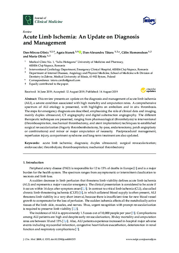 (PDF) Acute Limb Ischemia: An Update on Diagnosis and Management