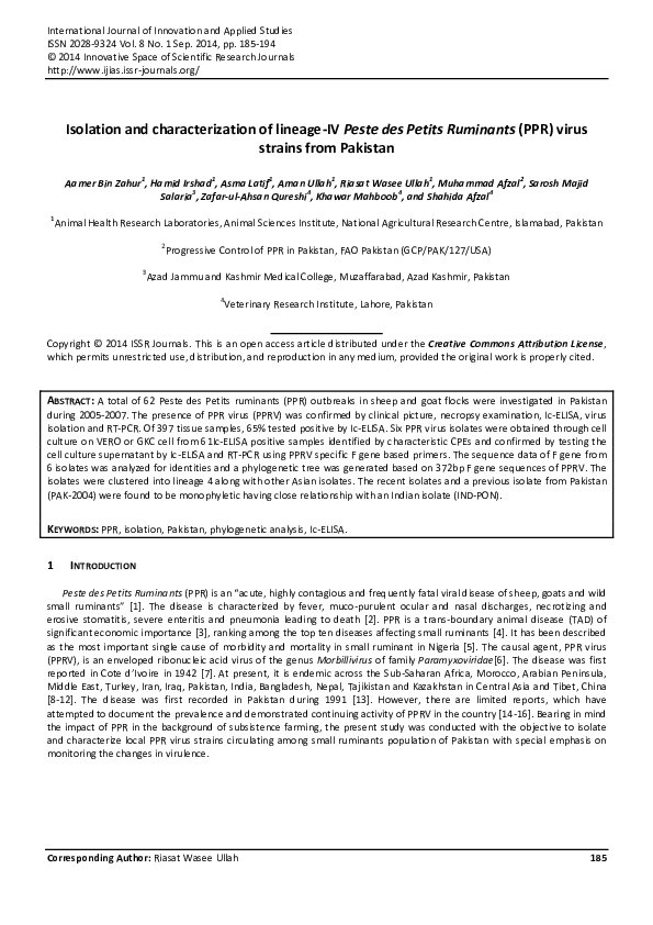 (PDF) Isolation and characterization of lineage-IV Peste des Petits ...