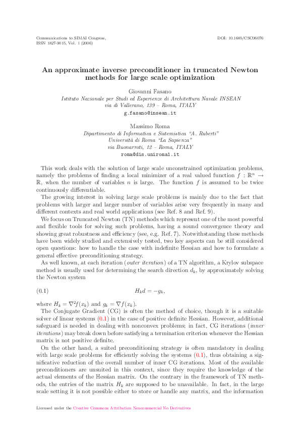(PDF) An Approximate Inverse Preconditioner in Truncated Newton Methods for Large Scale Optimization