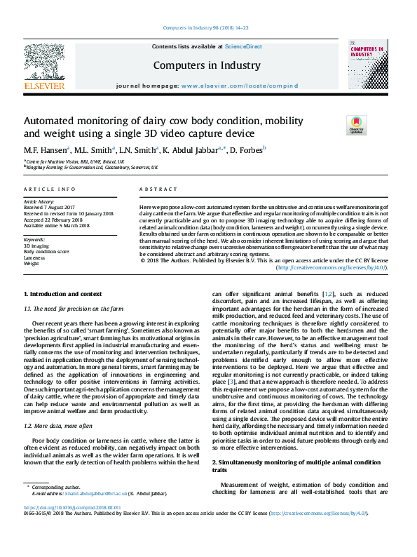 (PDF) Automated monitoring of dairy cow body condition, mobility and ...