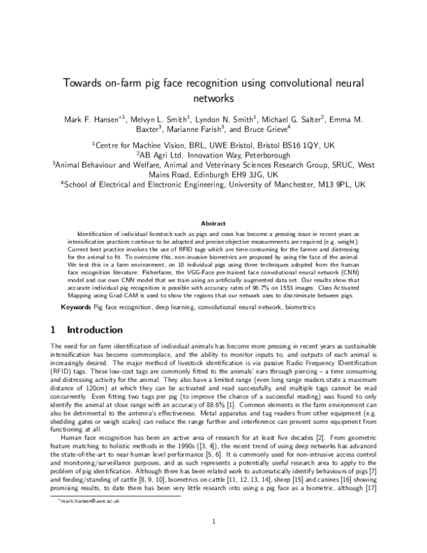(PDF) Towards on-farm pig face recognition using convolutional neural ...