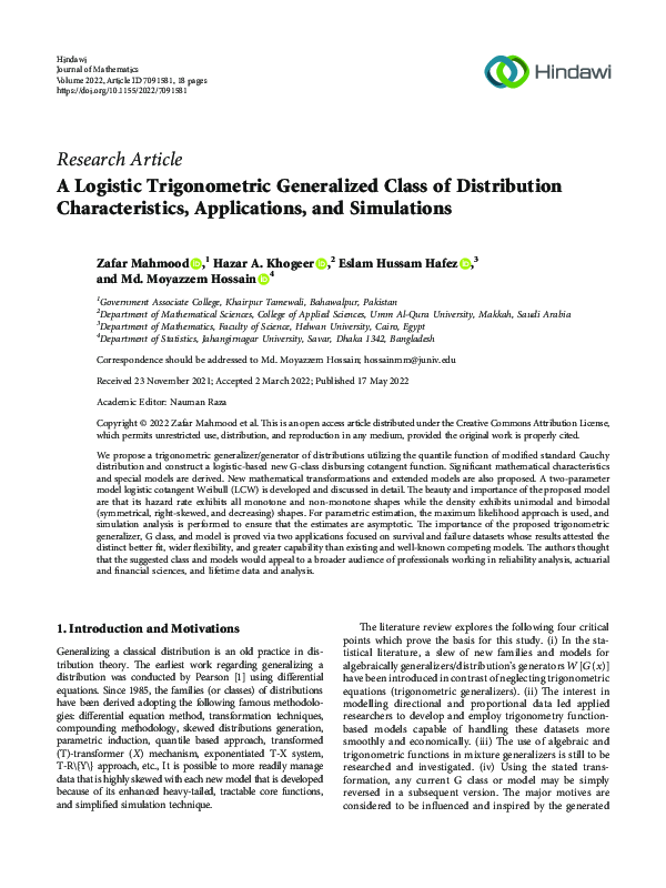 Pdf A Logistic Trigonometric Generalized Class Of Distribution