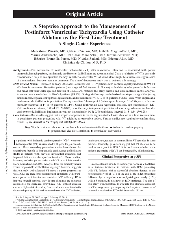 (PDF) A stepwise approach to the management of postinfarct ventricular ...