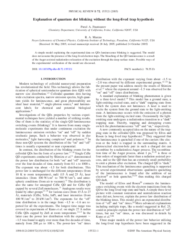 (PDF) Explanation of quantum dot blinking without the long-lived trap hypothesis