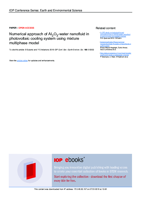 (PDF) Numerical approach of Al2O3-water nanofluid in photovoltaic cooling system using mixture ...