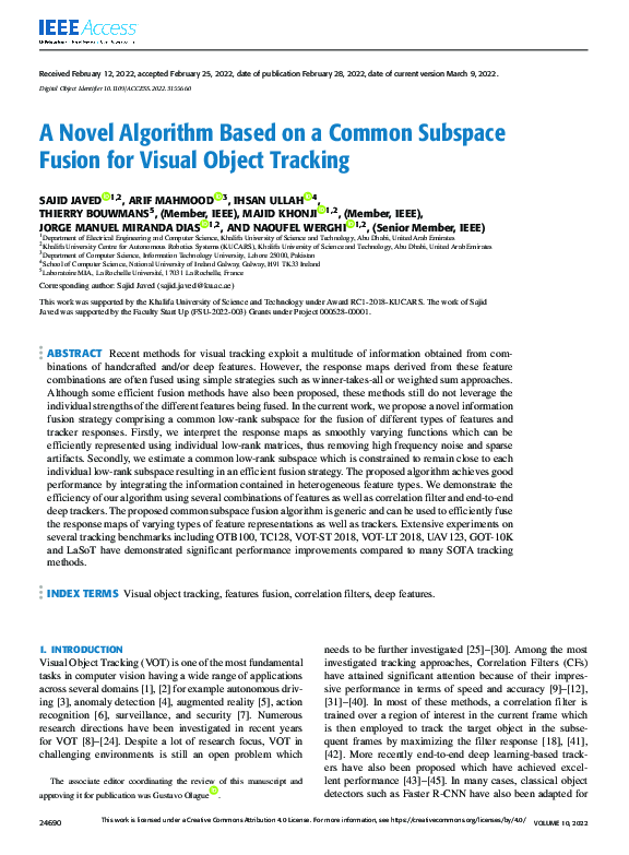 Pdf A Novel Algorithm Based On A Common Subspace Fusion For Visual Object Tracking
