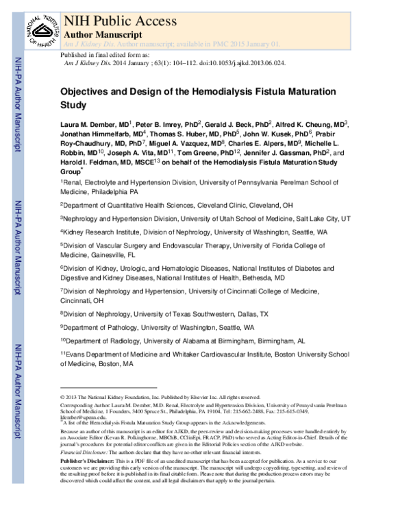 (PDF) Objectives and Design of the Hemodialysis Fistula Maturation Study
