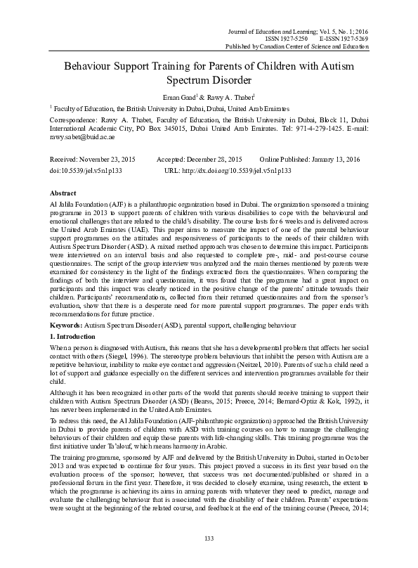 (PDF) Behaviour Support Training for Parents of Children with Autism ...