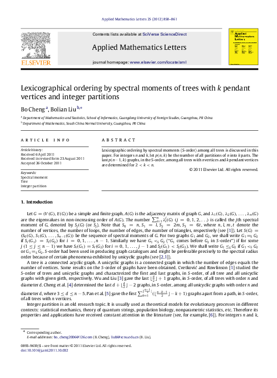(PDF) Lexicographical ordering by spectral moments of trees with k ...