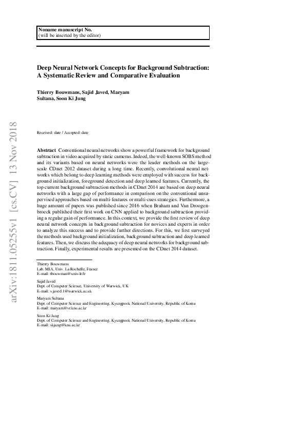 Pdf Deep Neural Network Concepts For Background Subtraction A Systematic Review And