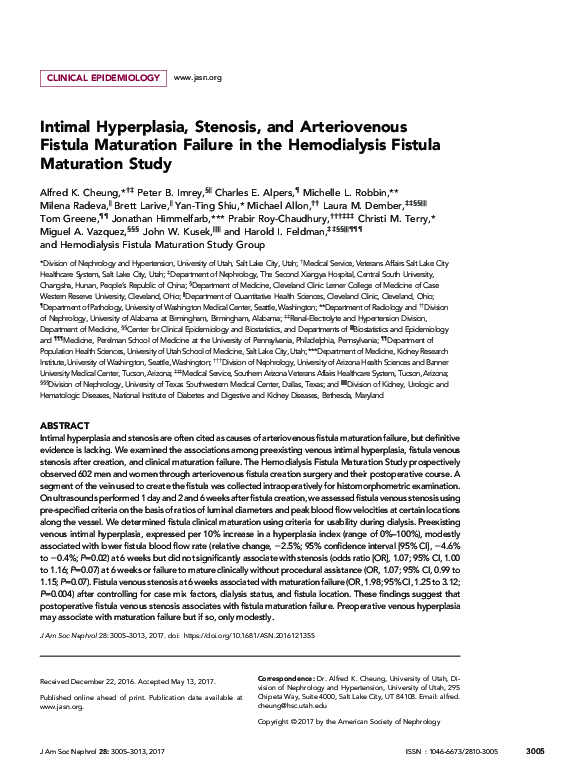 (PDF) Intimal Hyperplasia, Stenosis, and Arteriovenous Fistula ...