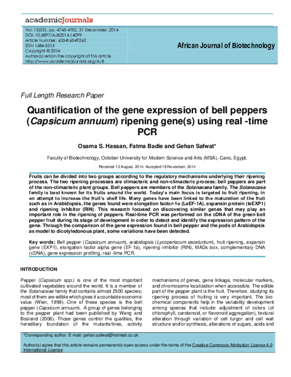 (PDF) Quantification of the gene expression of bell peppers (Capsicum ...