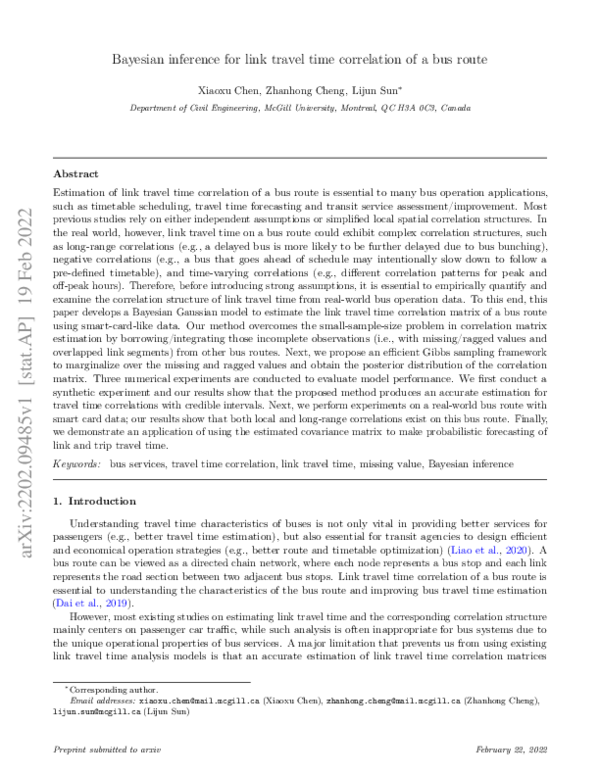 Pdf Bayesian Inference For Link Travel Time Correlation Of A Bus Route