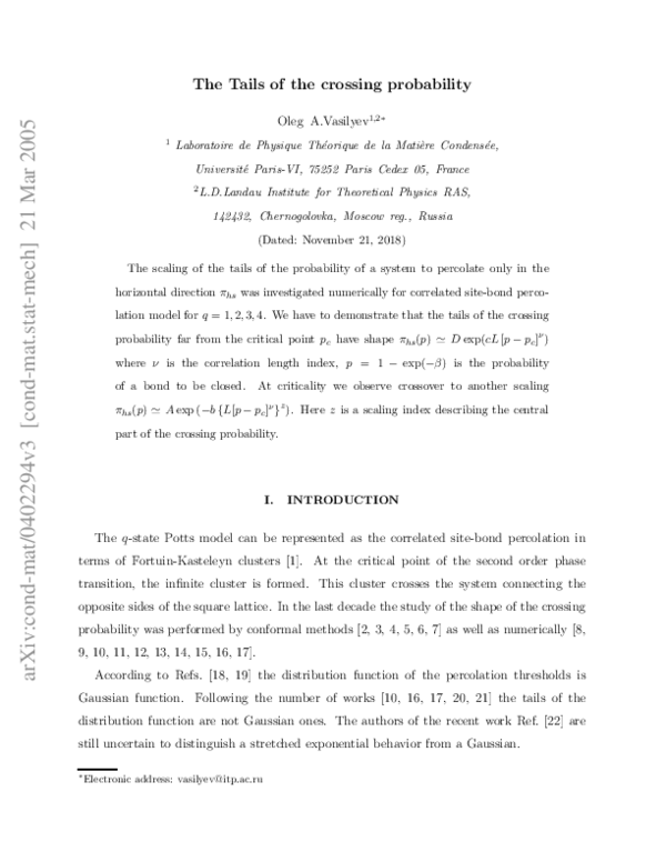 (PDF) Tails of the crossing probability