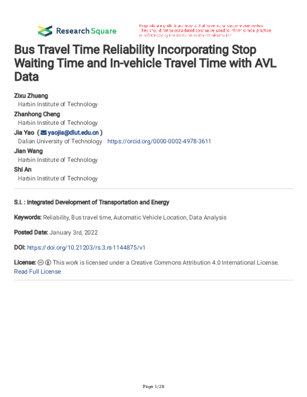 (PDF) Bus Travel Time Reliability Incorporating Stop Waiting Time and In-vehicle Travel Time ...