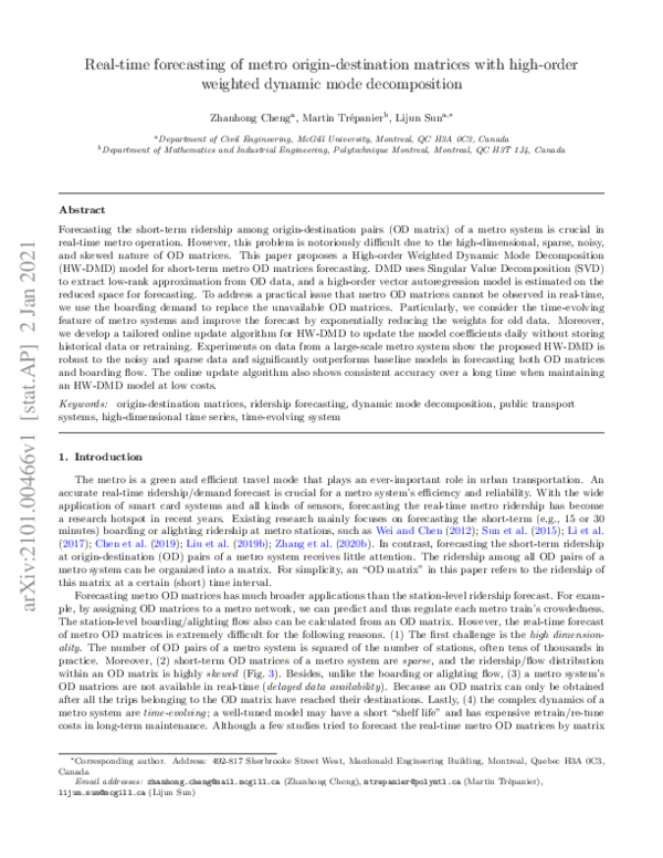 (PDF) Real-Time Forecasting of Metro Origin-Destination Matrices with ...