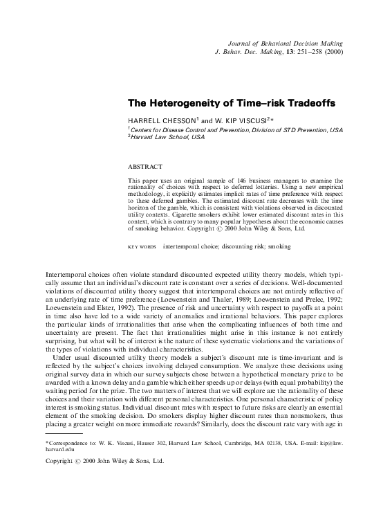 (PDF) The heterogeneity of time-risk tradeoffs