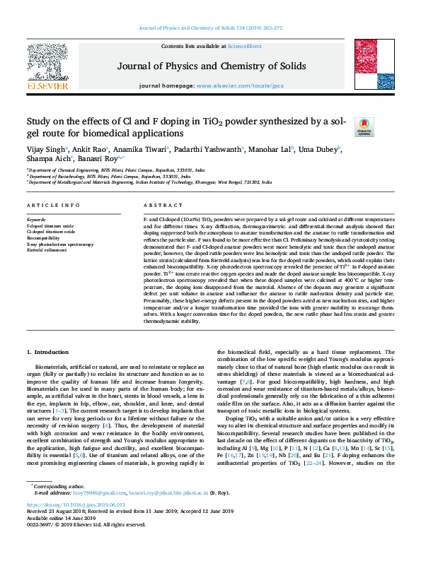 (PDF) Study on the effects of Cl and F doping in TiO2 powder synthesized by a sol-gel route for ...